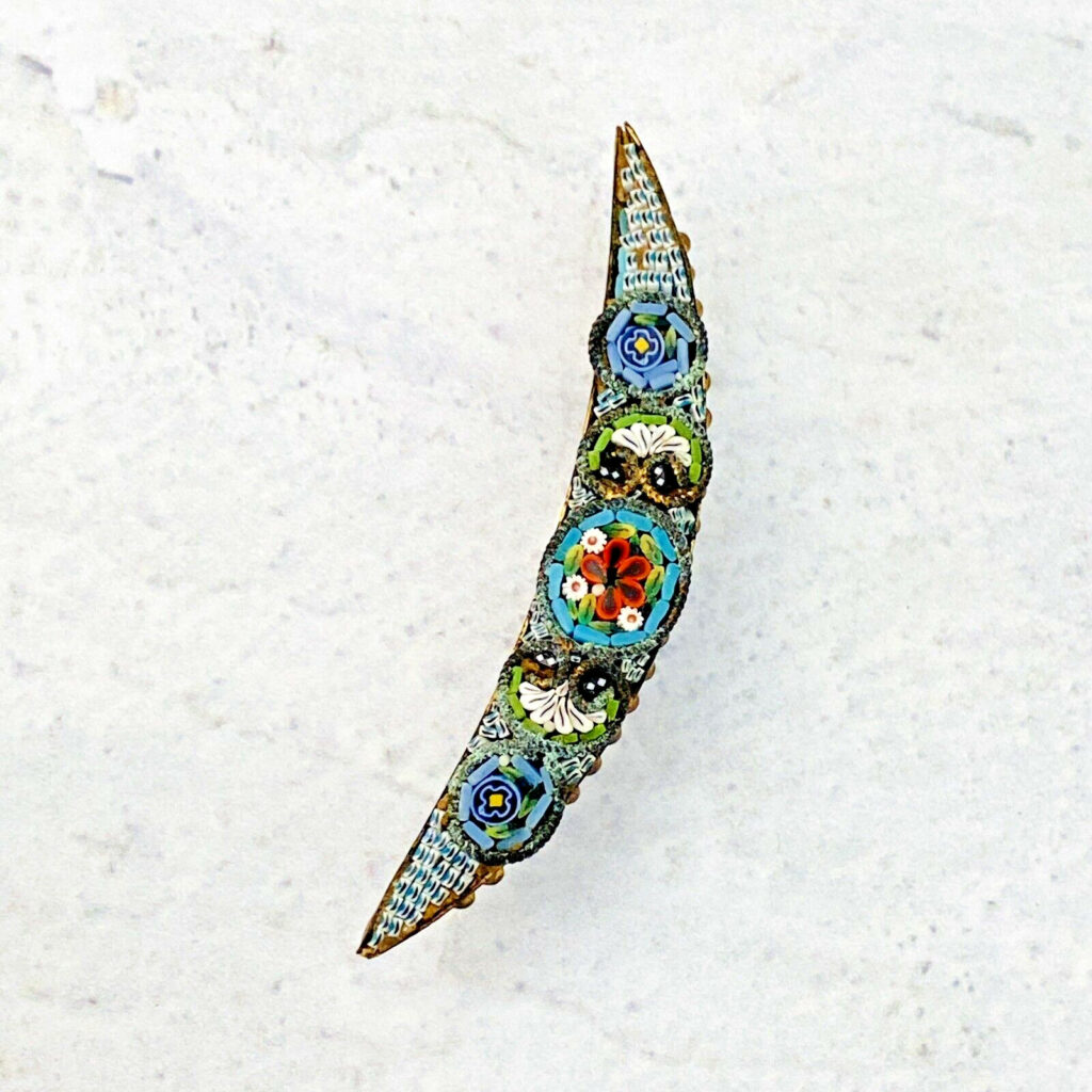 Micro Mosaic Crescent Moon Brooch Signed FAP Italy • PreAdored ...