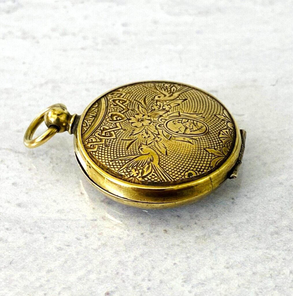 Antique Pinchbeck Pocket Watch Locket Hand Engraved Birds & Floral ...