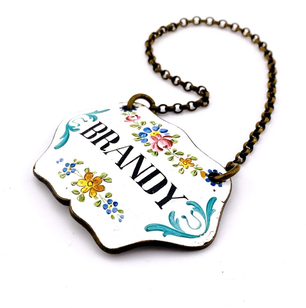 Antique Champlevé Enamel Brandy Liquor Tag – Floral Motif • PreAdored ...