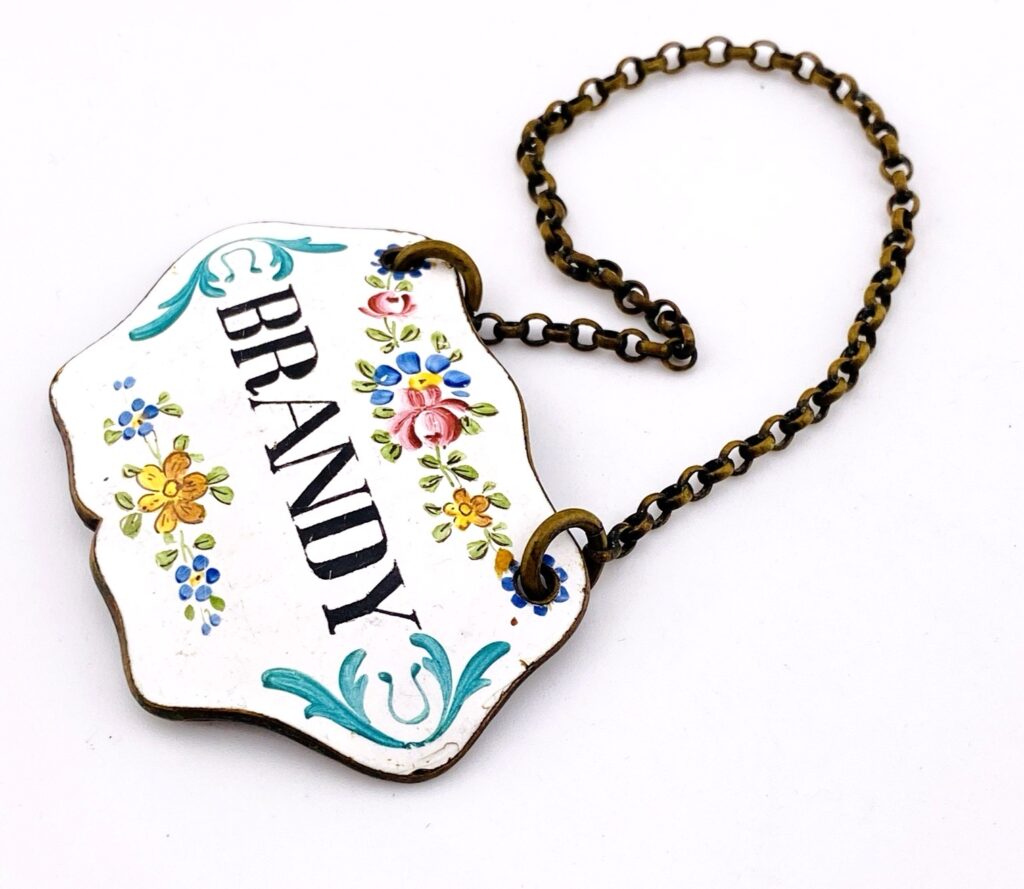 Antique Champlevé Enamel Brandy Liquor Tag – Floral Motif • PreAdored ...