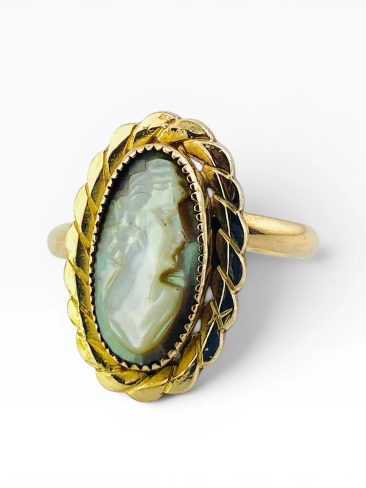 Vintage Shell Cameo Gold Filled Ring Hand Carved Mother of Pearl ...