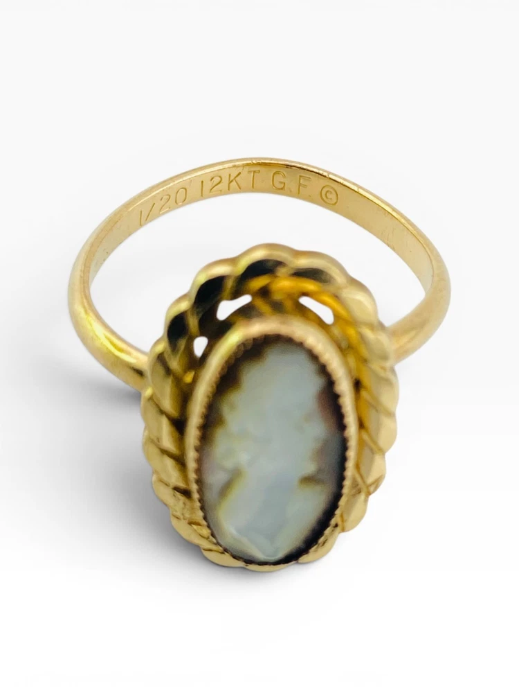 Vintage Shell Cameo Gold Filled Ring Hand Carved Mother of Pearl ...